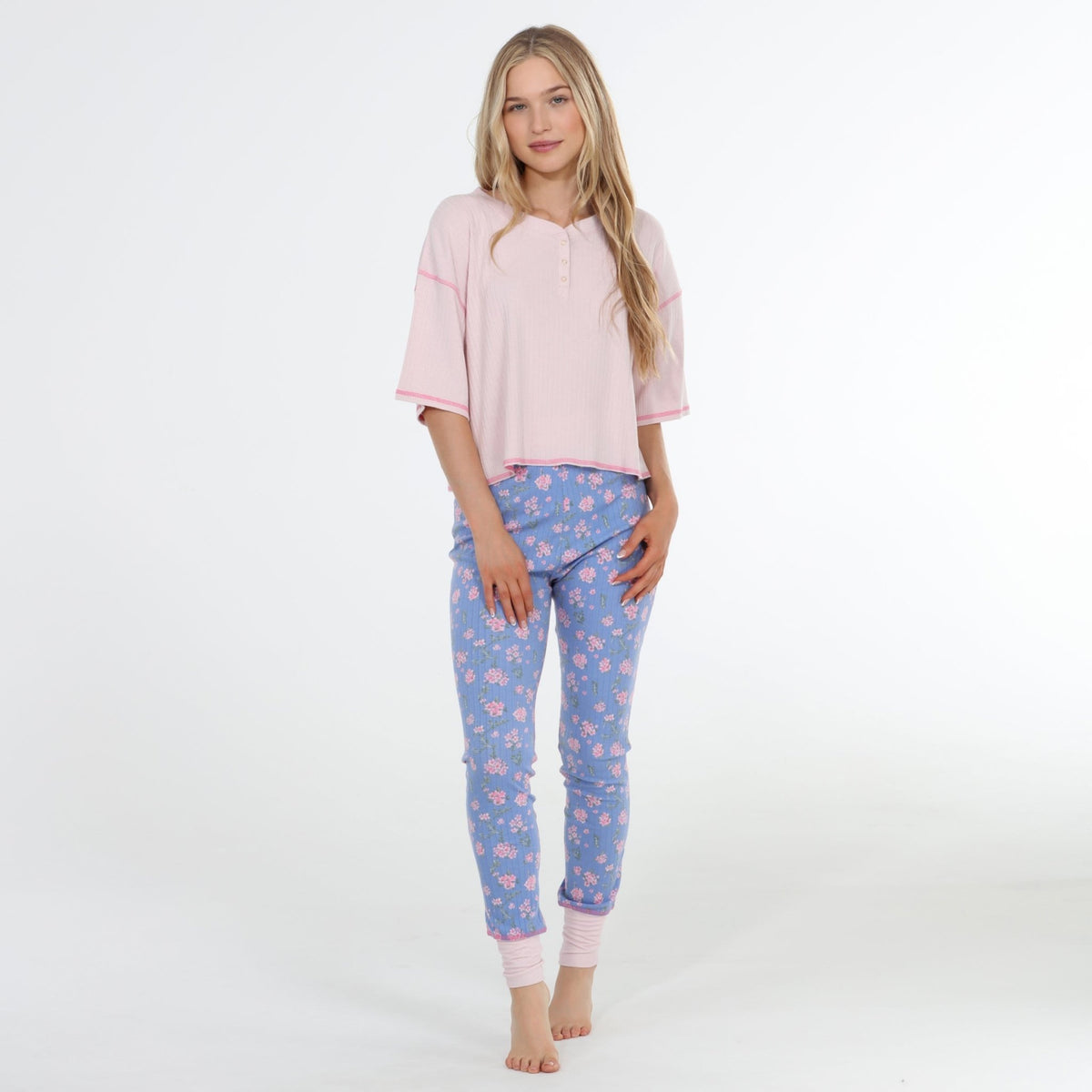 Cuddle Crew Tee Pant Set in Strawberry from Honeydew Intimates
